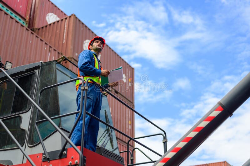 Warehouse Engineer Working at Container Yard Stock Image - Image of ...