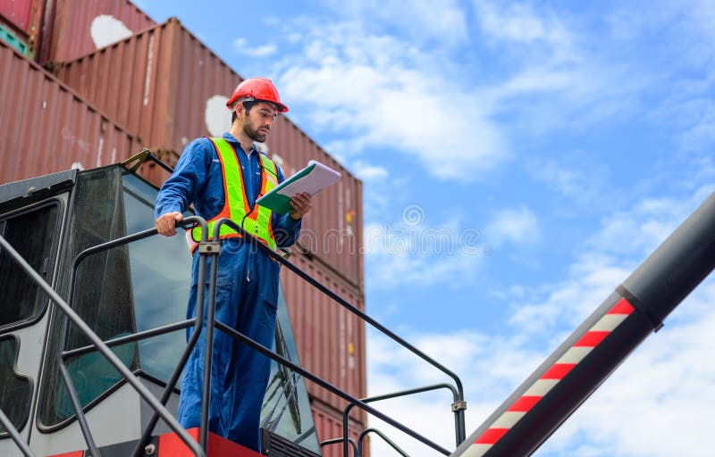 Warehouse Engineer Working at Container Yard Stock Photo - Image of ...
