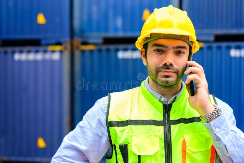 Warehouse Engineer Working at Container Yard Stock Image - Image of ...