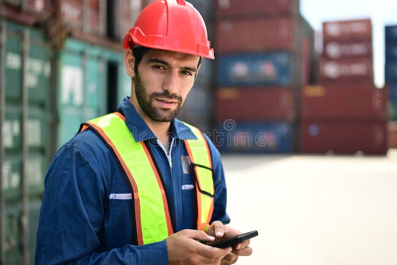 Warehouse Engineer Working at Container Yard Stock Image - Image of ...