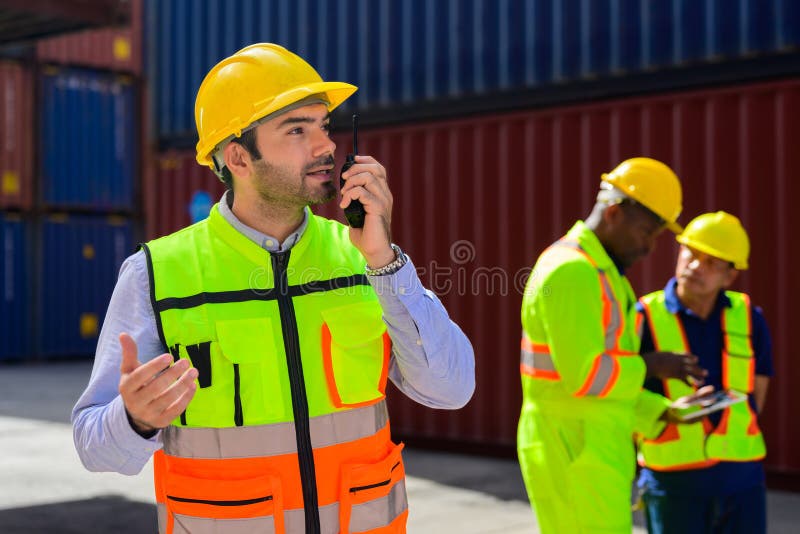 Warehouse Engineer Worker Working at Industrial Container Yard Stock ...