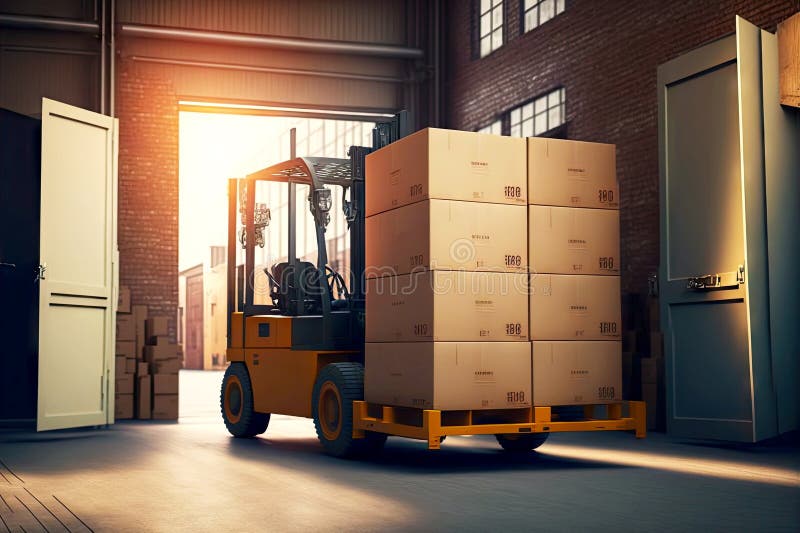Warehouse Equipment Loading Transporter of Boxes and Goods Stock ...
