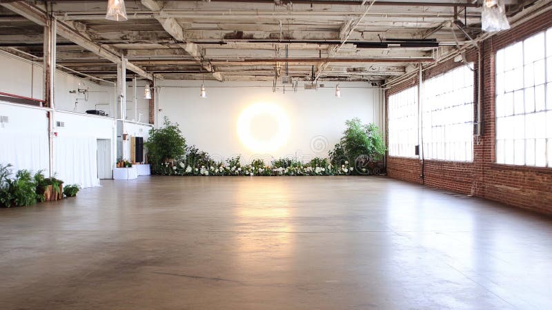 Warehouse Event Space, Floral Decor, Sunlight, Ceremony Stock Photo ...