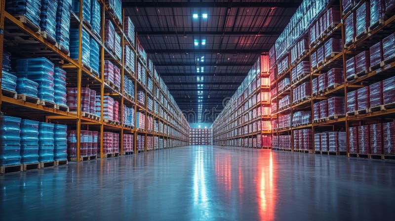 Warehouse Facility Showcasing Organized Inventory Storage with Stacked ...