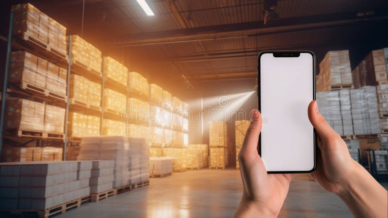 Warehouse Factory Contact with Mobile Phone. Ai Generative Stock ...