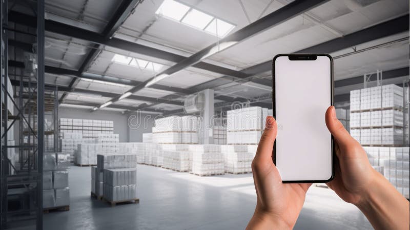Warehouse Factory Contact with Mobile Phone. Ai Generative Stock ...