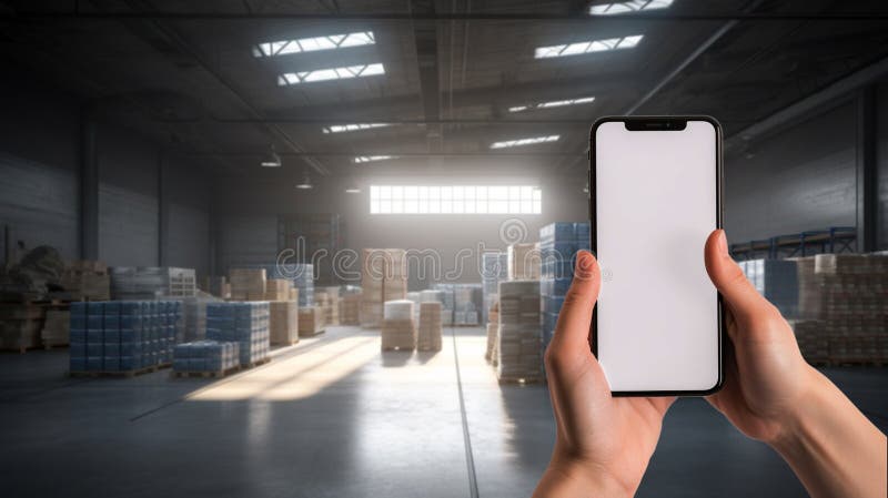 Warehouse Factory Contact with Mobile Phone. Ai Generative Stock ...