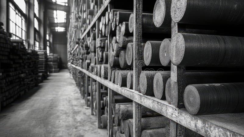 A Warehouse Features Organized Shelves Filled with Numerous Rolled ...