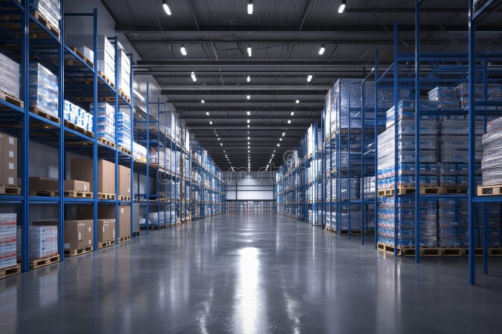 Warehouse Featuring Blue and White Racking Systems Brimming with ...