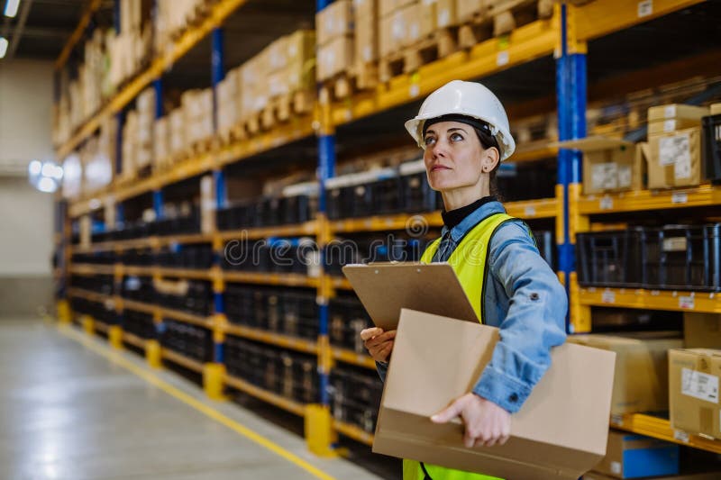 Warehouse Female Worker Checking Up Stuff in a Warehouse. Stock Photo ...