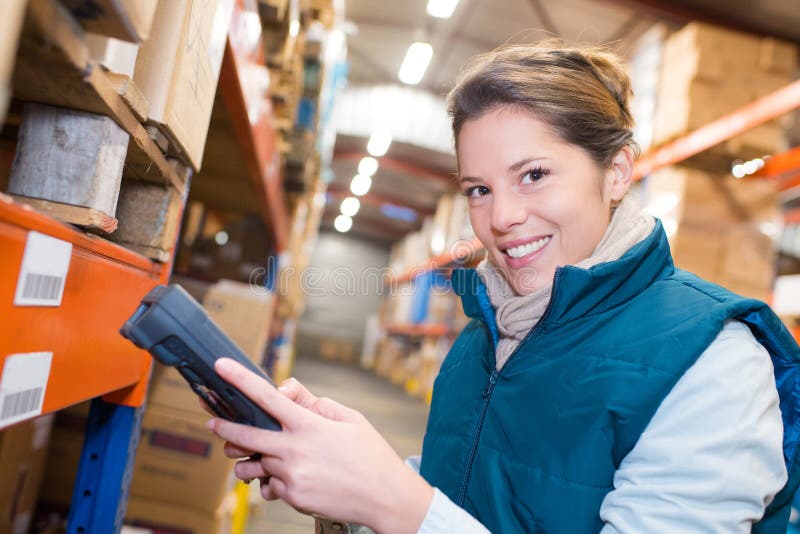 Warehouse Female Worker Scanning Barcodes on Boxes Stock Photo - Image ...