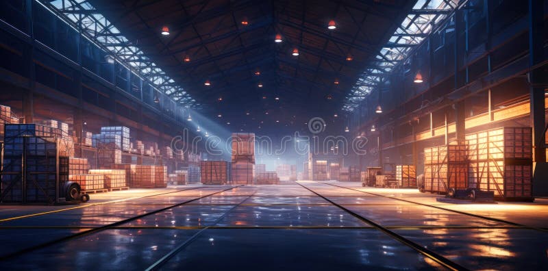 A Warehouse Filled with Boxes and Pallets Stock Illustration ...