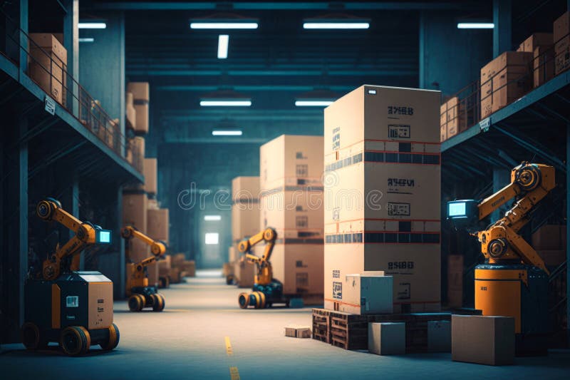 Warehouse Filled with Boxes and Robots. Generative AI Stock ...