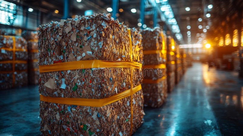 Warehouse Filled with Compressed Recycling Bales Demonstrating ...