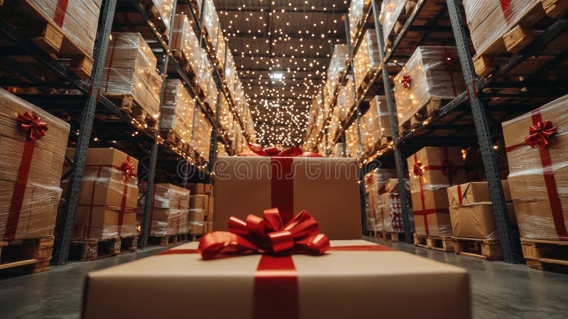 This Warehouse is Filled with Gift Boxes Stacked High, Representing the Busy Gift-giving Season ...