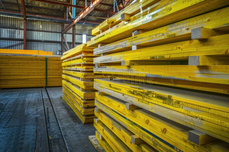 A Warehouse Filled with Lots of Yellow Lumber. Suitable for ...