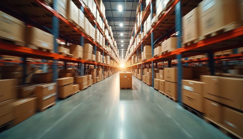 Warehouse Filled with Moving Cardboard Boxes, Motion Blur Effect ...