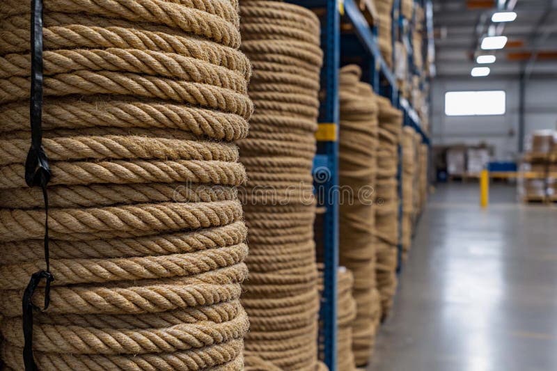 Coiled Ropes Neatly Stacked in a Warehouse Showcasing Storage ...