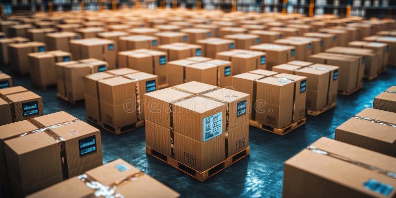 Warehouse Filled with Neatly Stacked Boxes Ready for Shipment and ...