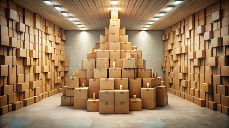 A Warehouse Filled with Numerous Cardboard Boxes Arranged in a ...