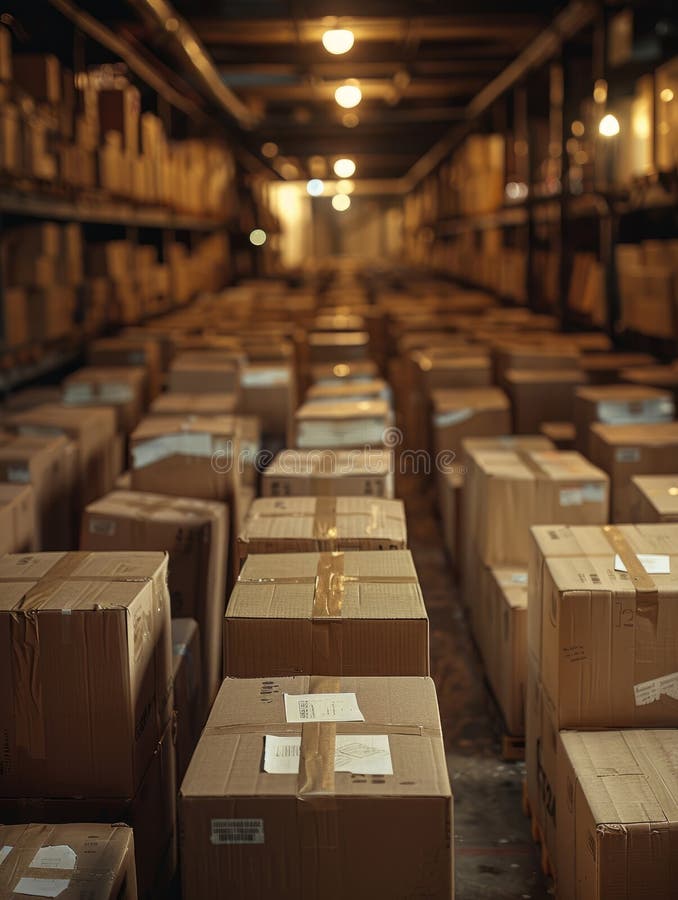 A Warehouse Filled with Numerous Stacked Cardboard Boxes. Stock Photo ...