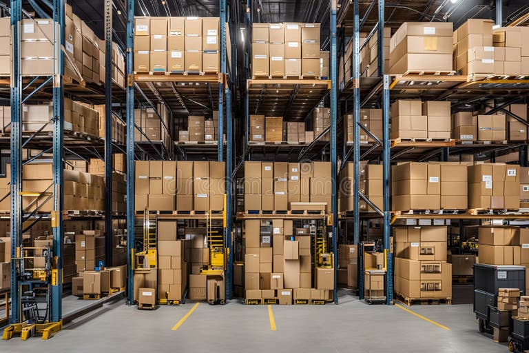 Warehouse with Filled Racks Stock Illustration - Illustration of ...