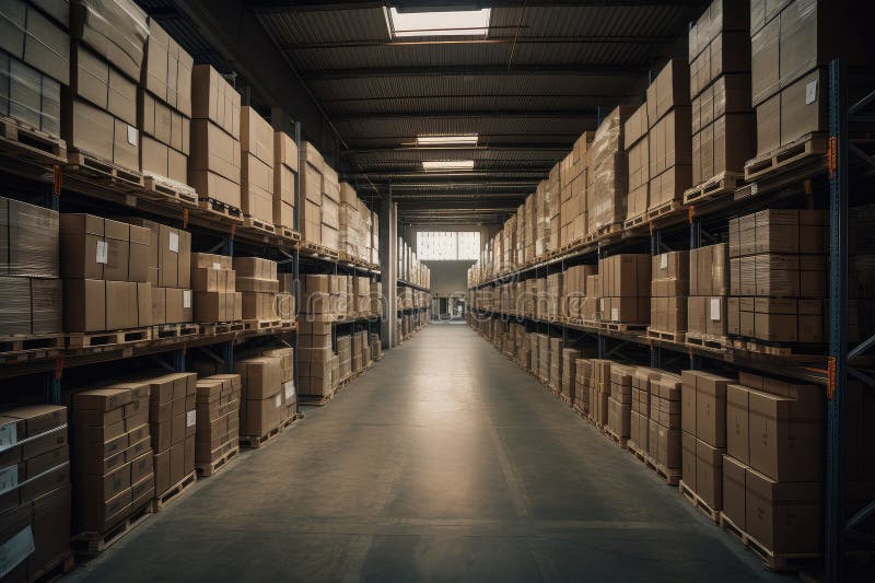Warehouse, Filled with Rows of Boxes, Each Labeled and Ready for ...