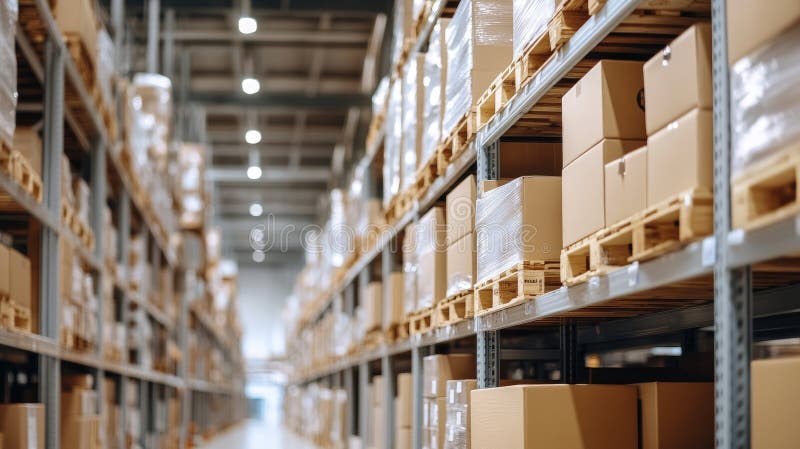 The Warehouse is Filled with Shelves Stacked High with Electronic ...