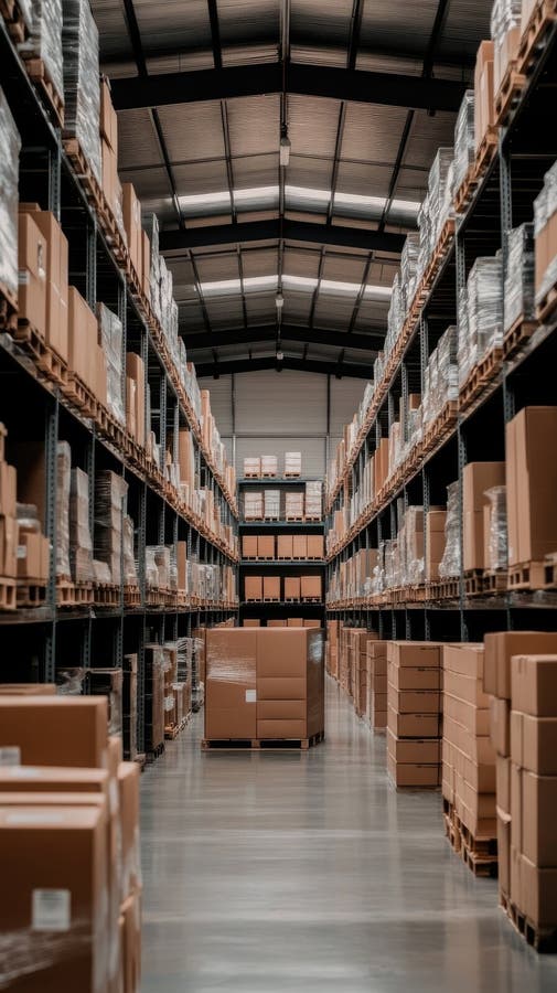 The Warehouse is Filled with Shelves Stacked High with Electronic ...