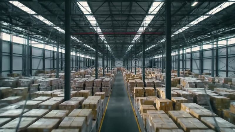 Warehouse Filled with Stacked Boxes and Organized Storage in a Large ...