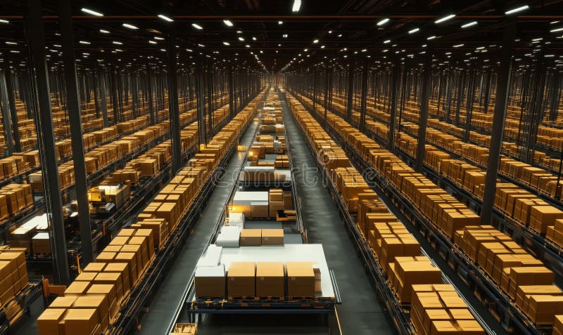 Warehouse Filled with Stacked Boxes and Packages, Organized Storage ...