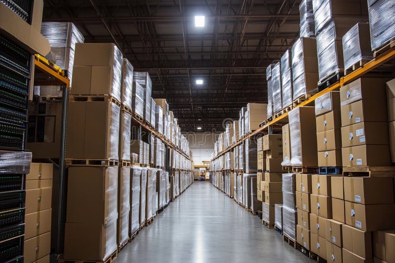 Warehouse Filled with Stacked Boxes Showcasing Efficient Inventory ...
