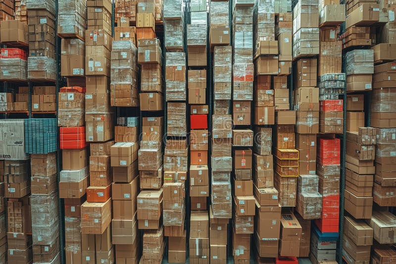 Warehouse Filled with Stacked Boxes Showcasing Organized Storage Stock ...