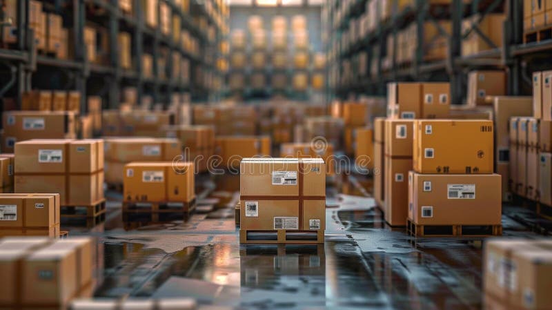 Warehouse Filled with Stacked Boxes Stock Photo - Image of goods, boxes ...