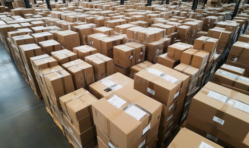 Warehouse Filled with Stacked Cardboard Boxes Ready for Distribution ...