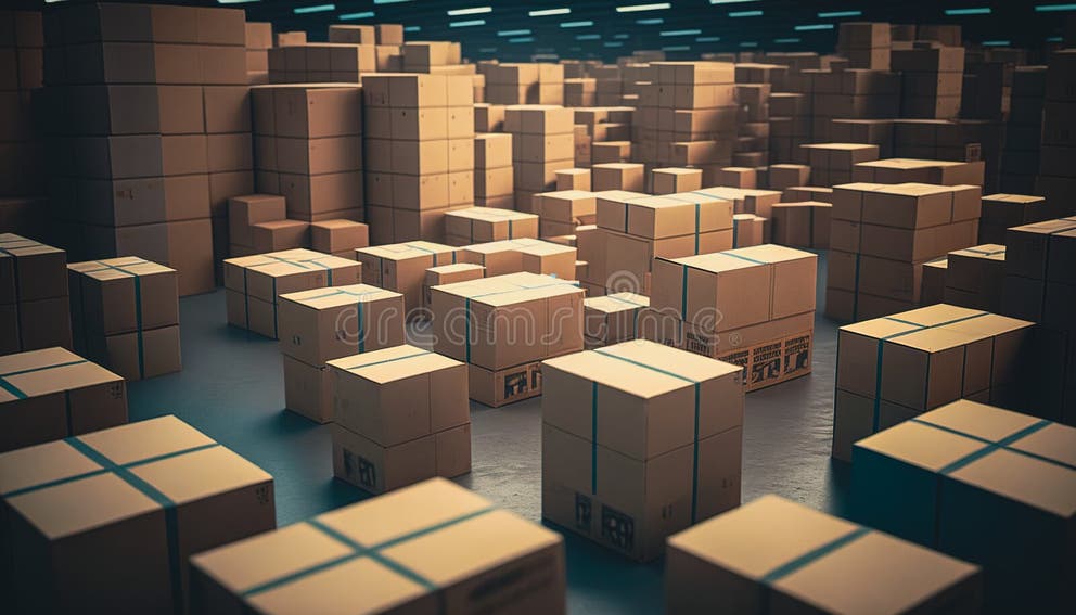 A Warehouse Filled with Stacks of Boxes, a Storage and Logistics Center ...