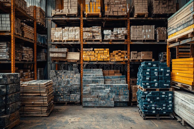 A Warehouse Filled with Various Building Materials Stock Illustration ...