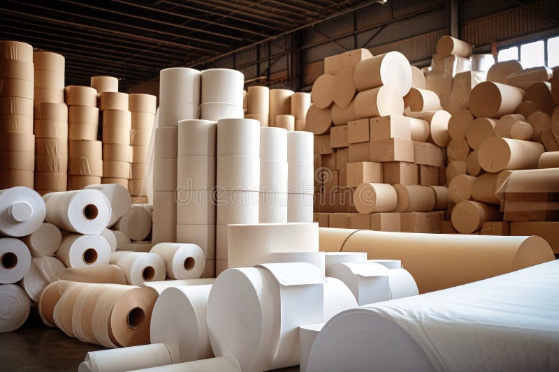 Warehouse for Finished Products of a Paper Mill. Large Rolls of Paper ...