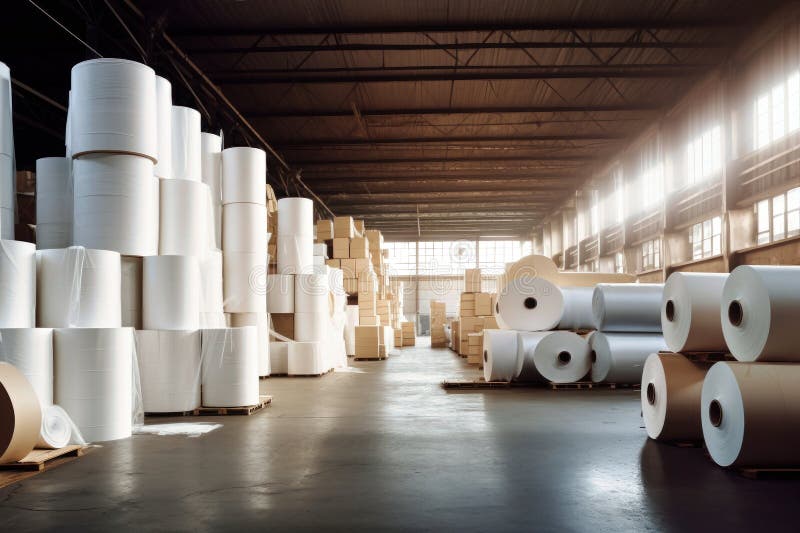 Warehouse for Finished Products of a Paper Mill. Large Rolls of Paper ...