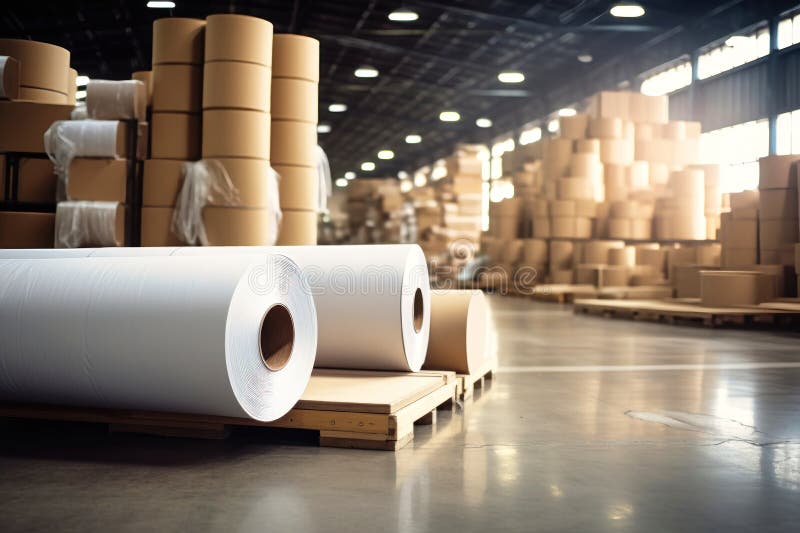 Warehouse for Finished Products of a Paper Mill. Large Rolls of Paper ...