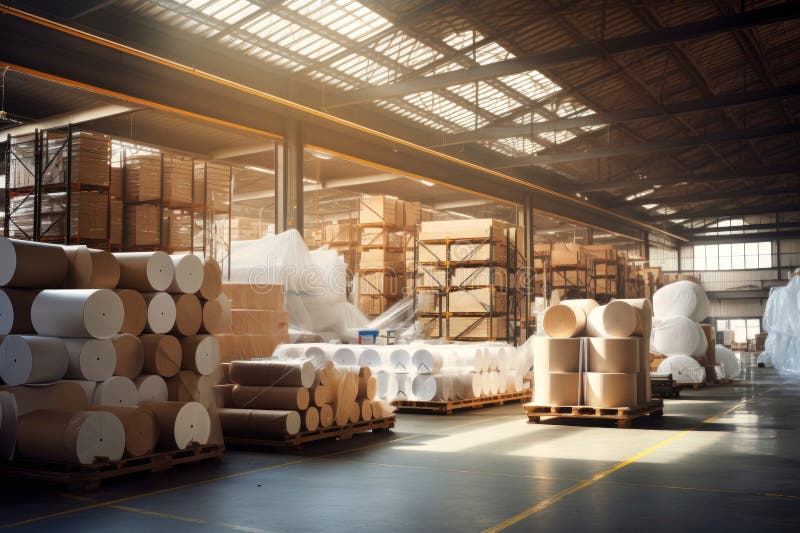 Warehouse for Finished Products of a Paper Mill. Large Rolls of Paper ...