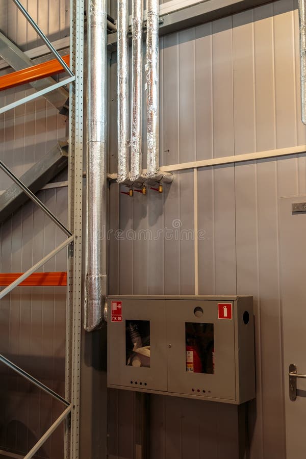 Warehouse Fire Extinguishing System. Fire Hydrants with Sleeves in ...