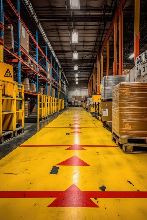 Warehouse Floor Marked with Safety and Directional Signs Stock ...