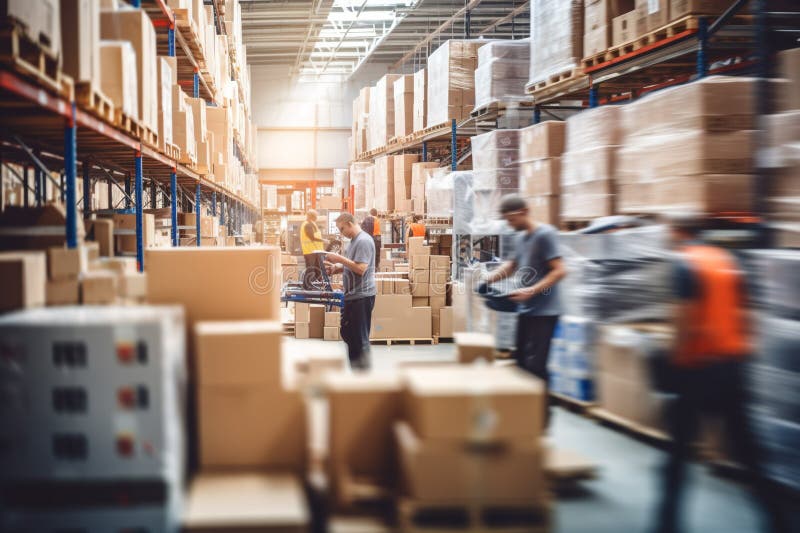 Warehouse Flow: People Moving with Boxes Stock Illustration ...