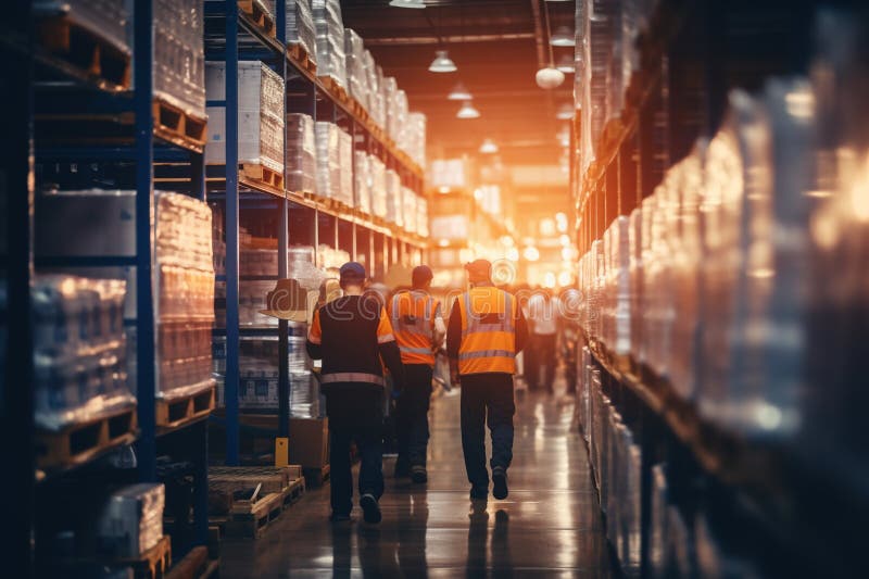 Warehouse Flow: People Moving with Boxes Stock Illustration ...