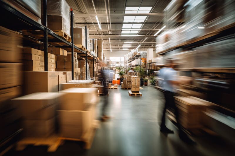 Warehouse Flow: People Moving with Boxes Stock Illustration ...