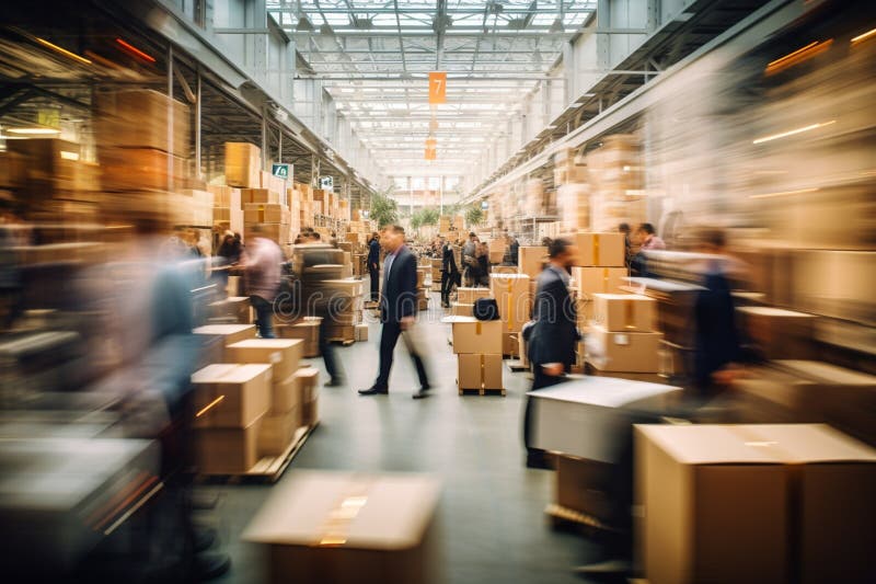 Warehouse Flow: People Moving with Boxes Stock Illustration ...