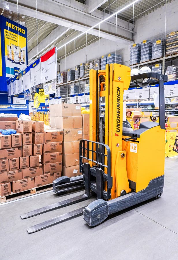 Warehouse Forklift in the Metro Store Editorial Stock Image - Image of ...