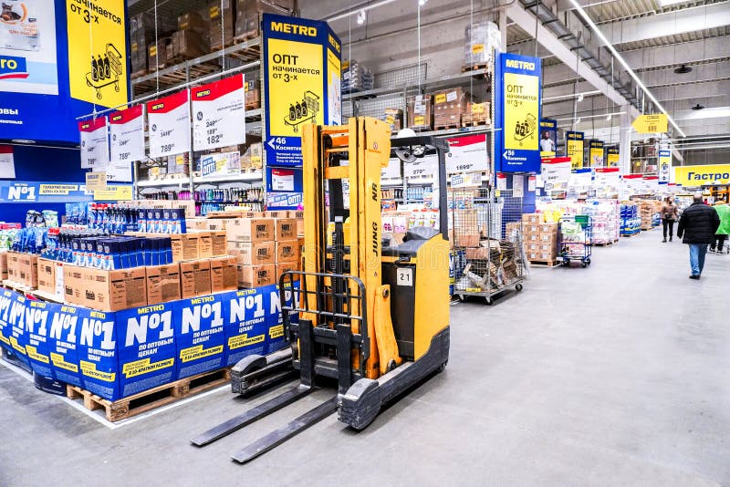 Warehouse Forklift in the Metro Store Editorial Image - Image of brand ...