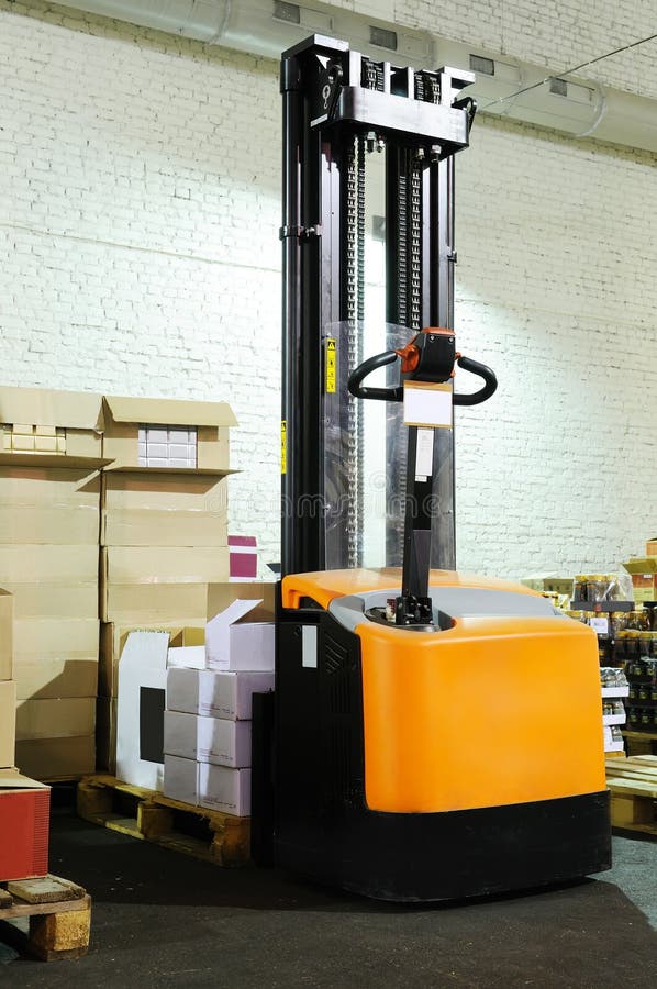 Warehouse Forklift Stacker with Boxes Stock Image - Image of industry ...